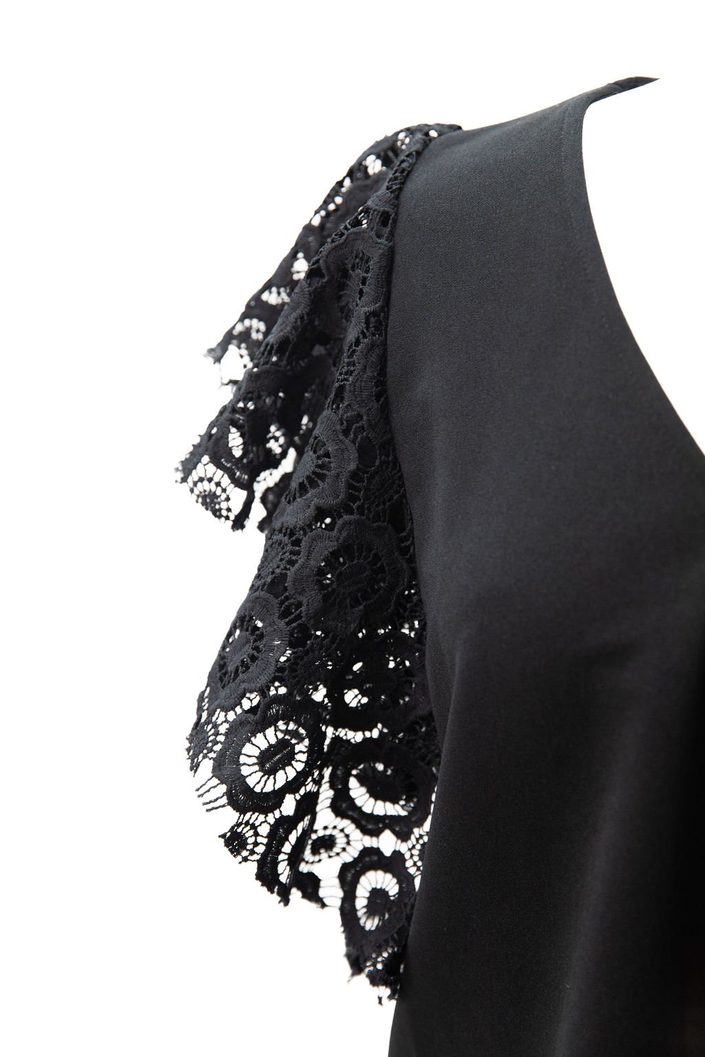 Patsy Black Top with Lace Frill Sleeve | 4LOVE